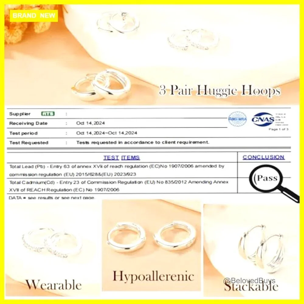 Jewelry | 3 Pair Sterling Silver Huggie Hoop Earrings Stack Set ...